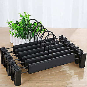 NORTHERN BROTHERS Clothes Pants Hangers, Black Pant Hangers 10 Pack Skirt Hangers with Clips Plastic Pants Hangers Bulk Shorts Hangers