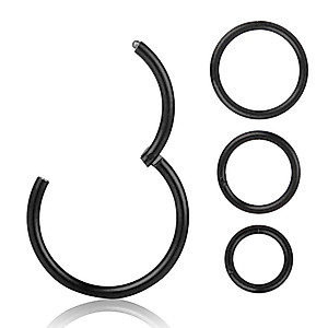 16G Black Stainless Steel 6-12mm Segment Hinged Cartilage Earrings - 4pc Clicker Hoop Set, Unisex Piercing Rings - Mothers Day Gifts