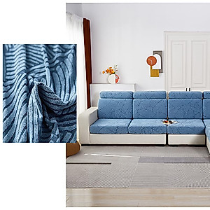 GORHLady Sofa Seat Cushion Covers Highly Elastic 1 2 3 4 Seater L-Shape Non-Slip Sofa Covers Replacement Elastic Furniture Protectors with Bottom Elastic Protectors 4-Seater Blue