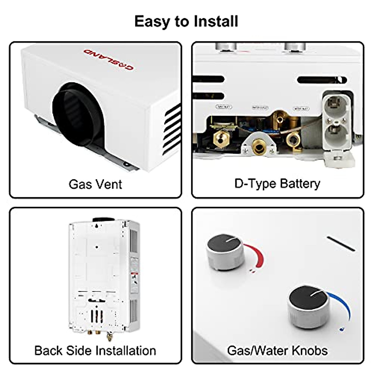 Tankless Water Heater, GASLAND Outdoors Propane Water Heater 10L BS264 2.64GPM, Instant Hot Water Heater for Cabin, Camp Water Heater for RV, Overheating Protection, Easy to Install, White