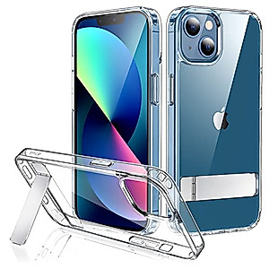 JETech Kickstand Case for iPhone 13 Mini, 5.4-Inch, Support Wireless Charging, Slim Shockproof Bumper Phone Cover, 3-Way Metal Stand (Clear)