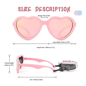 COASION Baby's First Sunglasses with Strap, Unbreakable Polarized Newborn Infant Heart Sunglasses for Ages 0-24 Months (Pink Frame/Pink Mirrored Lens)