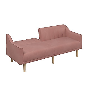Lonkwa Velvet Futon Sofa Bed Couch, Convertible Sleeper Sofa, 74" Loveseat Futon Couch with Adjustable Backrests, Pink Couches for Living Room Bedroom Apartment