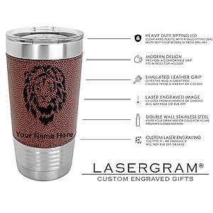 LaserGram 20oz Vacuum Insulated Tumbler Mug, Flamingo, Personalized Engraving Included (Faux Leather, Football Style)