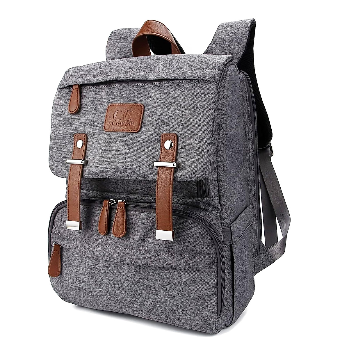 Citi Collective Nomad Grey Diaper Bag Backpack -Premium Vegan Leather- Compact Spacious Design With Insulated Pockets and Stroller Clips