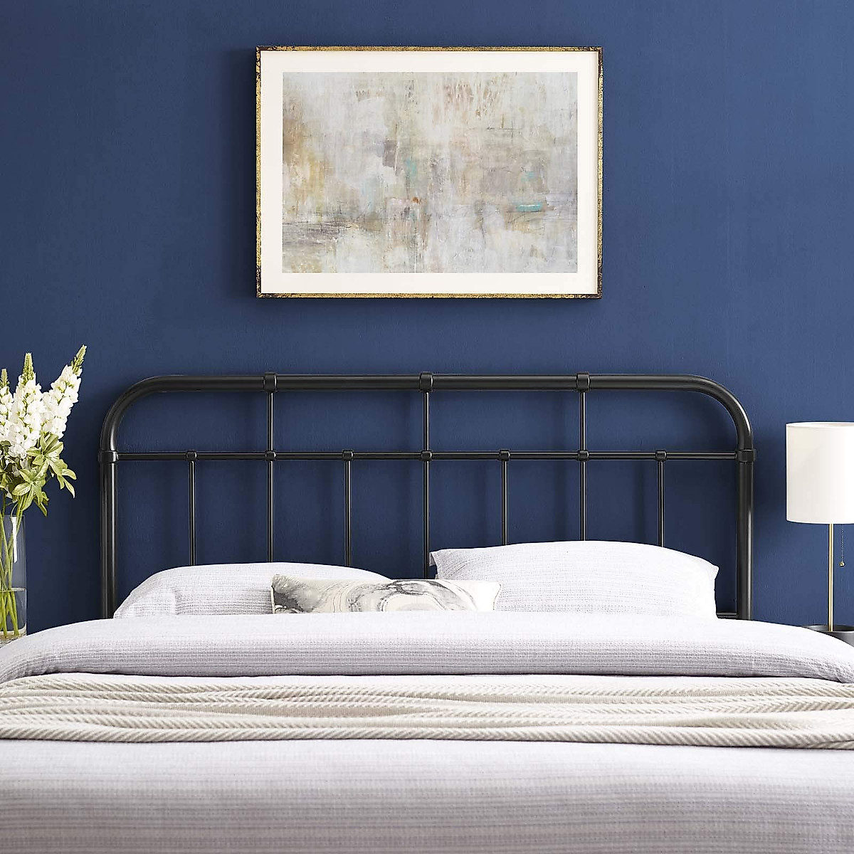 Modway Alessia Modern Farmhouse Metal Full Headboard in Black