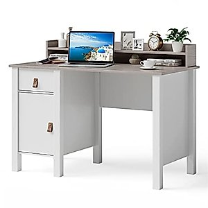 MJWDP Computer Desk Home Office Writing Workstation with Drawers and Kitchen Cabinets White
