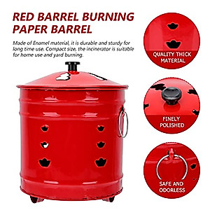 DOITOOL Small Burning Bucket Incinerator Barrel with Lid Incinerator Fire Bin Enamel Fire Cage Works Good to Burn Old Bills, Documents and Paper (10.22 x 10.22 inch)