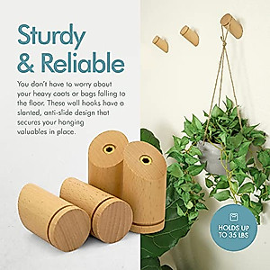 Haven Houz Beech Wood Wall Hooks, Wall-Mounted Wooden Wall Hooks, Handcrafted Wood Hooks, Modern Minimalist Wooden Pegs for Hanging Coats, Hats, and More, Holds Up to 35 lbs, Pack of 4