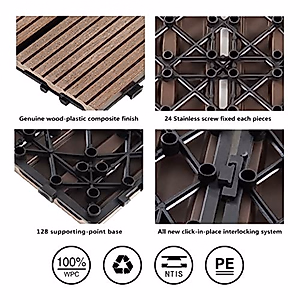 PANDAHOME 22 PCS Wood Plastic Composite Patio Deck Tiles, 12”x12” Interlocking Deck Tiles, Water Resistant for Indoor & Outdoor, 22 sq. ft - Mocha