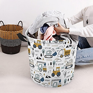 mchuang Boho Cartoon Truck Tractor Cargo Crane Cars Laundry Hamper,kids laundry Basket,Waterproof Storage Bin for Bedroom,Clothes Organizer Basket,Toys Box,Room Decor