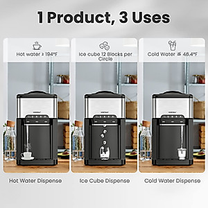 COSTWAY Water Dispenser with Ice Maker, Hold 3-5 Gallon Bottle, 3-in-1 Countertop Top-Loading Hot Cold Water Cooler Machine for Home Office, Safety Lock, 48Lbs/24H, 12 Cubes, 4Lbs Storage Basket