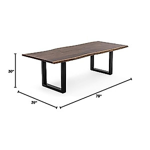 Limari Home Brylee Collection Modern Style Live Edge Solid Acacia Wood Top 6 Persons Dining Table with Metal U-Legs, Brown