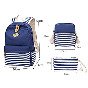 Abshoo Causal Canvas Stripe Backpack Cute Lightweight Teen Backpacks For Girls School Bag Set (Grey Set)