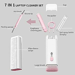 Laptop Cleaner, 7 in 1 Keyboard Cleaner Set, Computer MacBook Earphone Cleaning Kit, Tablet and Screen Dust Brush Including Soft Sweep, Swipe, 3 in 1 Airpod Cleaner Pen, Key Puller and Spray Bottle