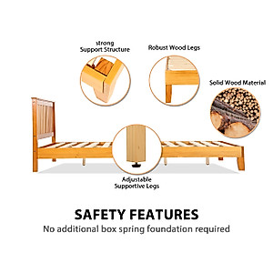 HWGEBY Queen Wood Bed Frame with Headboard, 14 Slats, No Box Spring Needed, Modern, Brown