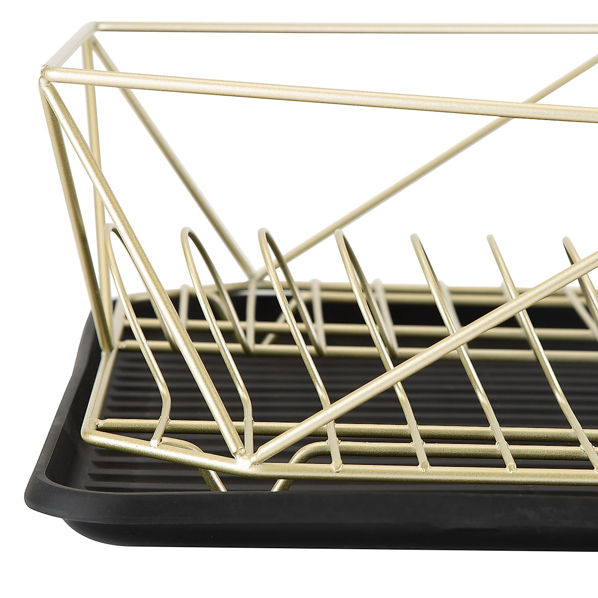 Kitchen Details Utensil Holder Tray Geode Deluxe Dish Drying Rack with Drain Board, Cutlery Basket, Iron Frame, Satin Gold