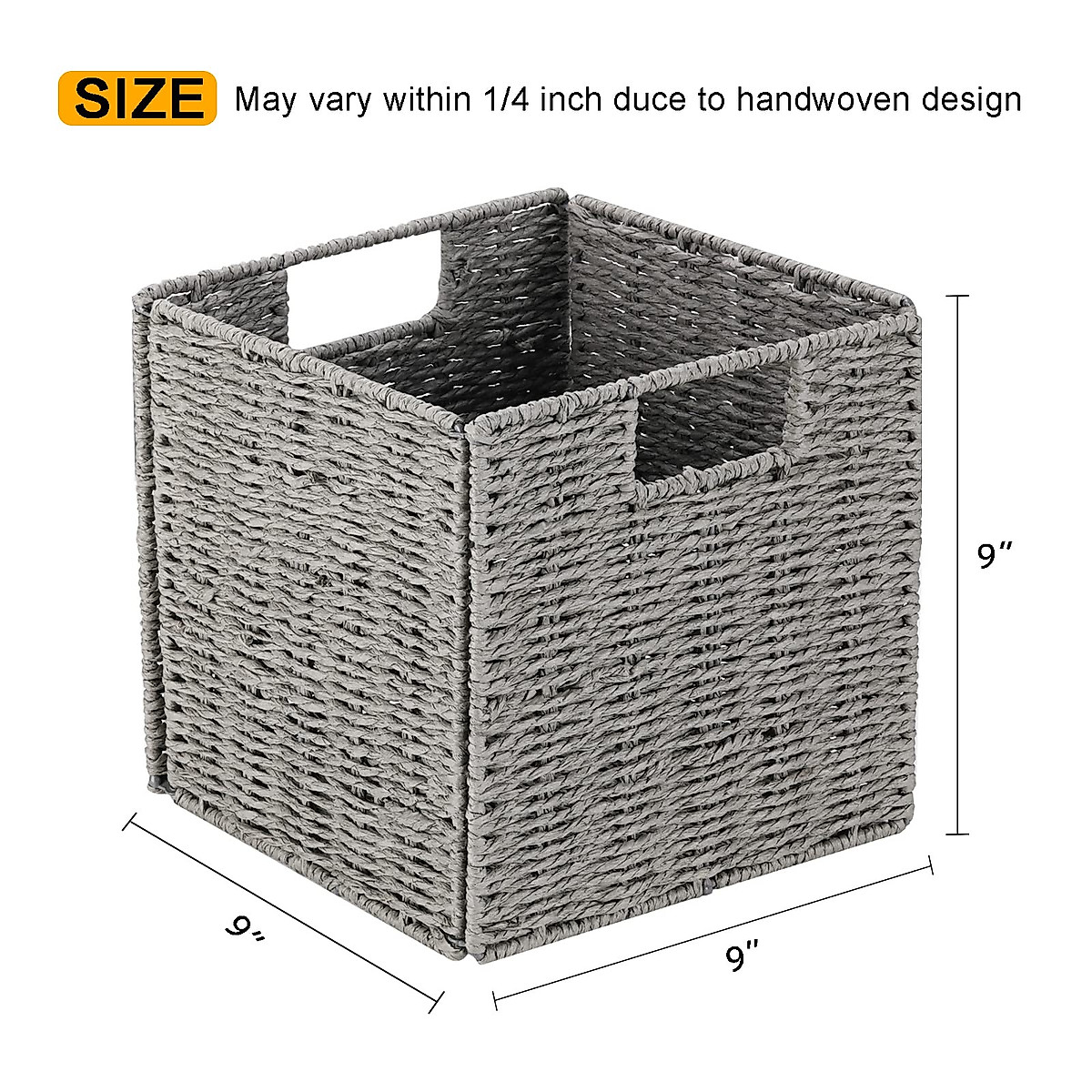Vagusicc Wicker Baskets for Storage, Wicker Baskets for Shelves, Set of 4 Hand-Woven Round Paper Rope Storage Baskets Wicker Baskets for Organizing Storage Bins, Grey