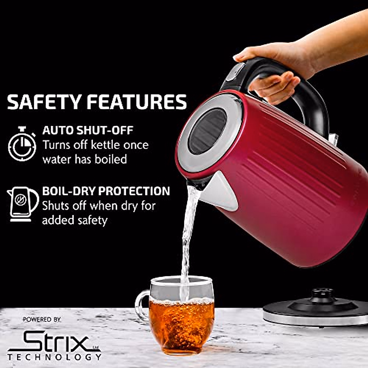 OVENTE Stainless Steel Electric Kettle Hot Water Boiler 1.7 Liters - Powerful 1750W BPA Free with Auto Shut Off & Boil Dry Protection, Portable Instant Hot Water Pot for Coffee & Tea - Maroon KS711M