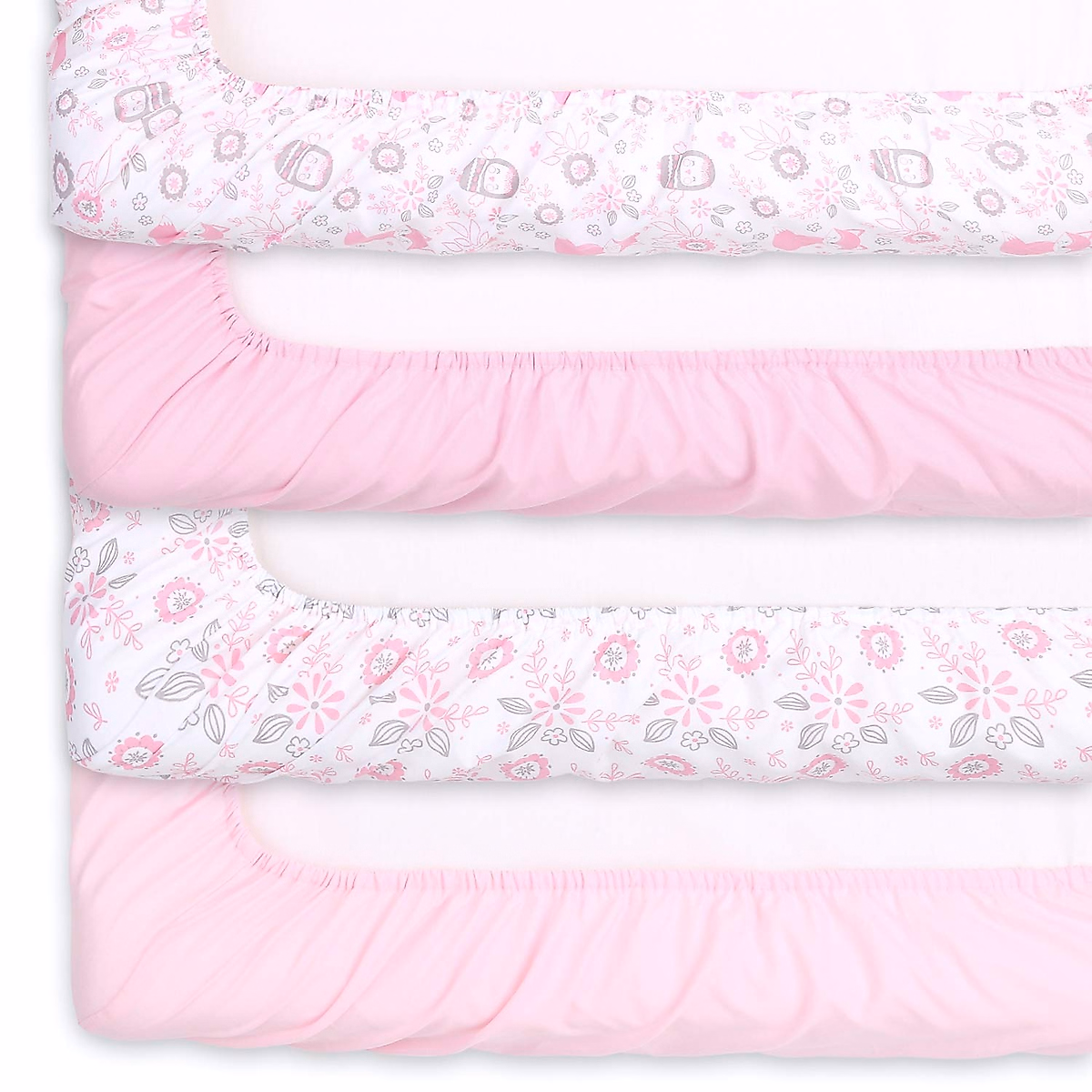 The Peanutshell Pink Woodland Floral Fitted Crib Sheet Set for Baby Girls (Pink Woodland)