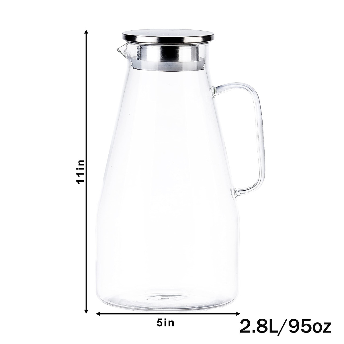 3 Quart Glass Pitcher with Lid,96 oz -Iced Tea Pitcher, Juice, Milk, Coffee, Lemonade - Borosilicate Boiling Glassware - Hot & Cold Beverages Christmas Gift,New Year Gift