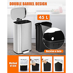 Kitchen Trash Can Brushed Stainless Steel 8 Gallon/30L Step Garbage Can Small & Tall Waste Basket with Lid & Plastic Inner Bucket Metal Pedal Recycle Rubbish Bin for Kitchen, Bathroom, Bedroom, Office