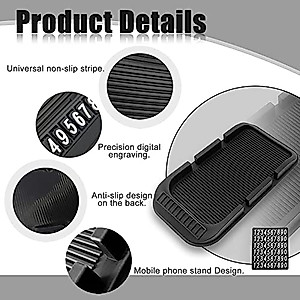 Car Dashboard Cell Phone Holder, Anti-Slip Pad Double-Groove with Number Plate Auto Silicon Tray, Silicone Car Pad Mat for Various Dashboards,Phone GPS Keychains Sunglasses Mat
