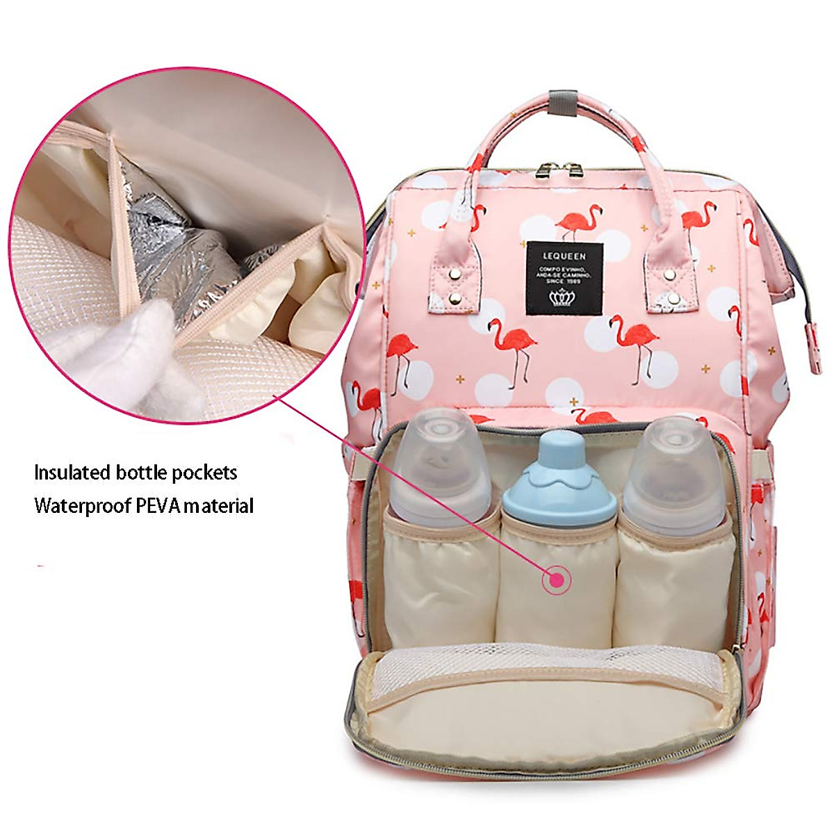 Starte Diaper Bag for Mom/Dad,Flamingo Bag for Women Waterproof Travel Backpack,Spacious Tote Shoulder Bag Organizer,Pink