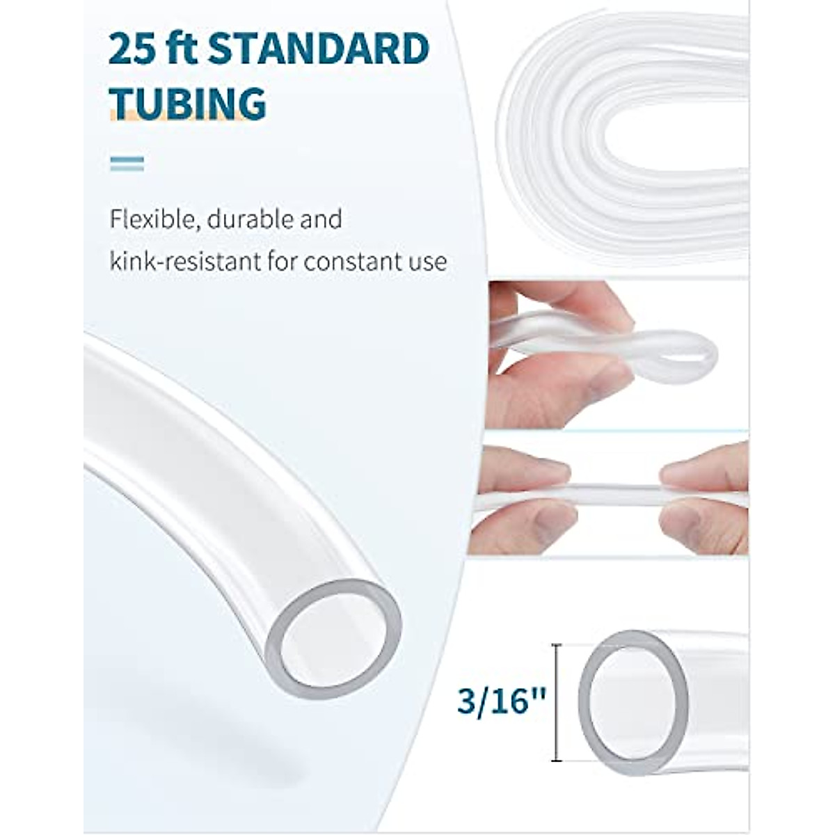 Pawfly 25 Feet Airline Tubing Standard Aquarium Air Pump Accessories with Check Valves, Suction Cups and Connectors