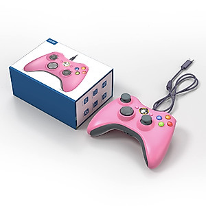 VOYEE PC Controller, Wired Controller Compatible with Microsoft Xbox 360 & Slim/PC Windows 10/8/7, with Upgraded Joystick, Double Shock | Enhanced (Pink)