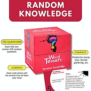 ? WORD TEASERS Random Knowledge Trivia Cards - Fun Trivia Game for Family, Kids, Parties & Travel - 150 Trivia Questions & Conversation Starters