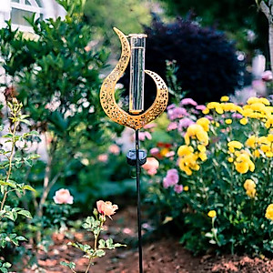 HOBYLUBY 39'' Rain Gauge Outdoor - Solar Flame Design Rain Gauges for Yard, Lawn, Pathway, Patio