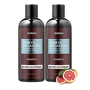 KUNDAL Natural Hair Shampoo Set [Pink Grapefruit Scent]- Ultimate Damage Hair Repair Strengthen, Nourish dry, with Honey, Argan Oil, Macadamia Oil, Free Sulfate 600ml(20.3 Fl Oz)
