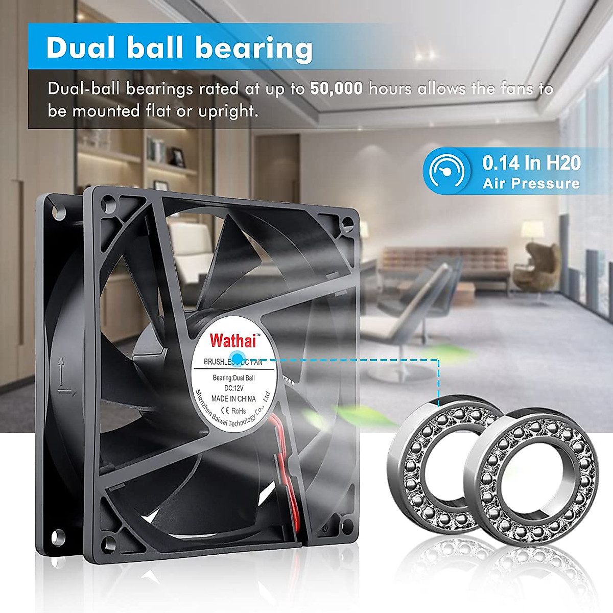 Wathai 9225 92mm x 25mm 12V DC Brushless Computer case Fan 12 Volt 2Pin Dual Ball for DIY Cooling Ventilation Exhaust Projects