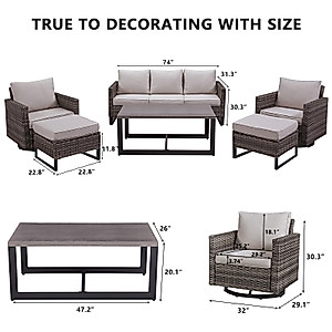 HUMMUH 6 Piece Patio Furniture Set PE Wicker Outdoor Couch,Patio Swivel Rocker Chairs and Tables for Porch,Garden,Backyard