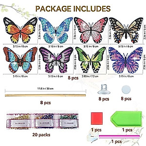 Vcekract 8 Pcs Butterfly Diamond Art, Diamond Painting Kits for Garden Decor, Butterfly Stakes Diamond Art Kits, Butterfly Diamond Art Club, Butterflies for Crafts