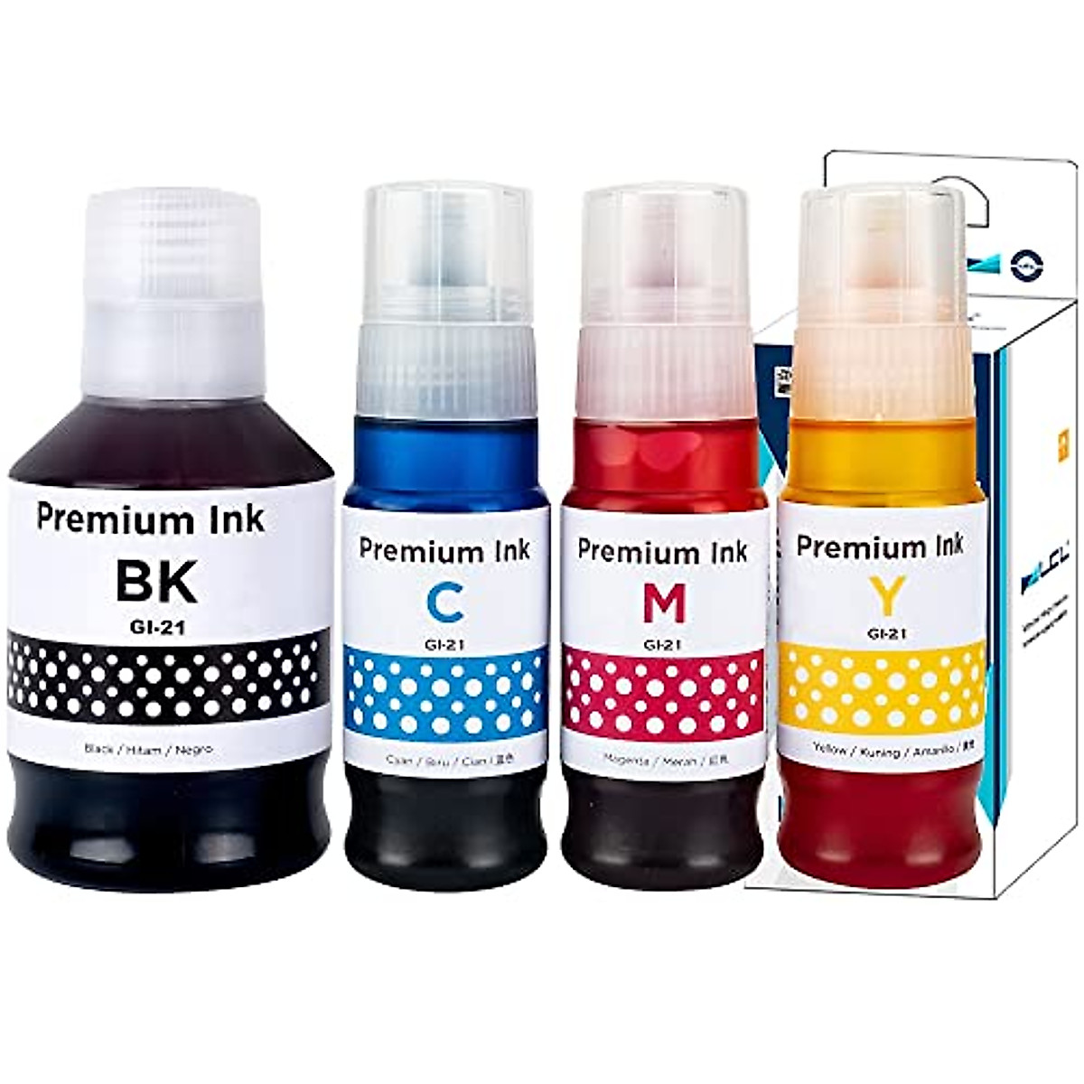 LCL Compatible Ink Bottle Replacement for Canon GI21 GI-21 GI-21PGBK GI-21BK GI-21C GI-21M GI-21Y PPIXMA G3260 G2260 G1220 (4-Pack Black Cyan Magenta Yellow)