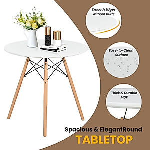 Tangkula Round Dining Table Set for 4, Kitchen Table Set with Seat & Solid Wood Legs, Round Kitchen Table and Chairs for Small Space, White