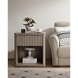 SICOTAS Night Stand Set of 2 Nightstands with Drawer Storage Bed Side Table End Table Large Modern Wood Wide Bedside Stand Mid Century Night Stands for Bedroom Living Room Sofa Couch Office (Grey)