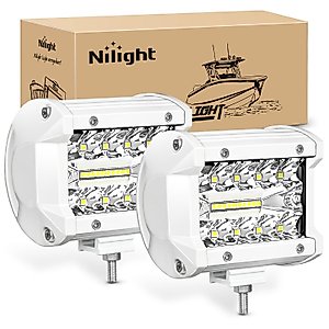 Nilight Marine LED Light Pods Navigation Lights 2PCS 4Inch White Spot Flood Combo Ponton Boat Deck Dock Lights for Night Fishing T-top Stern Yacht Port Sailboat Trucks Tractors, 2 Years Warranty