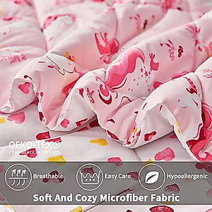 UMCHORD Unicorn Kids Bedding Set for Girls, 5 Pieces Twin Size Bed in a Bag, Super Soft Lightweight Comforter Set with Sheets, Durable Children Bed Set