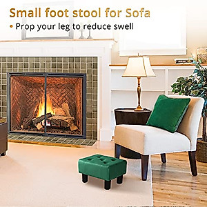 LUE BONA Small Foot Stool Ottoman, Velvet Tufted Footrest with Plastic Legs, 9''H, Rectangle Foot Stools for Adult with Non-Slip Pads, Footstool for Living Room,Couch, Embered