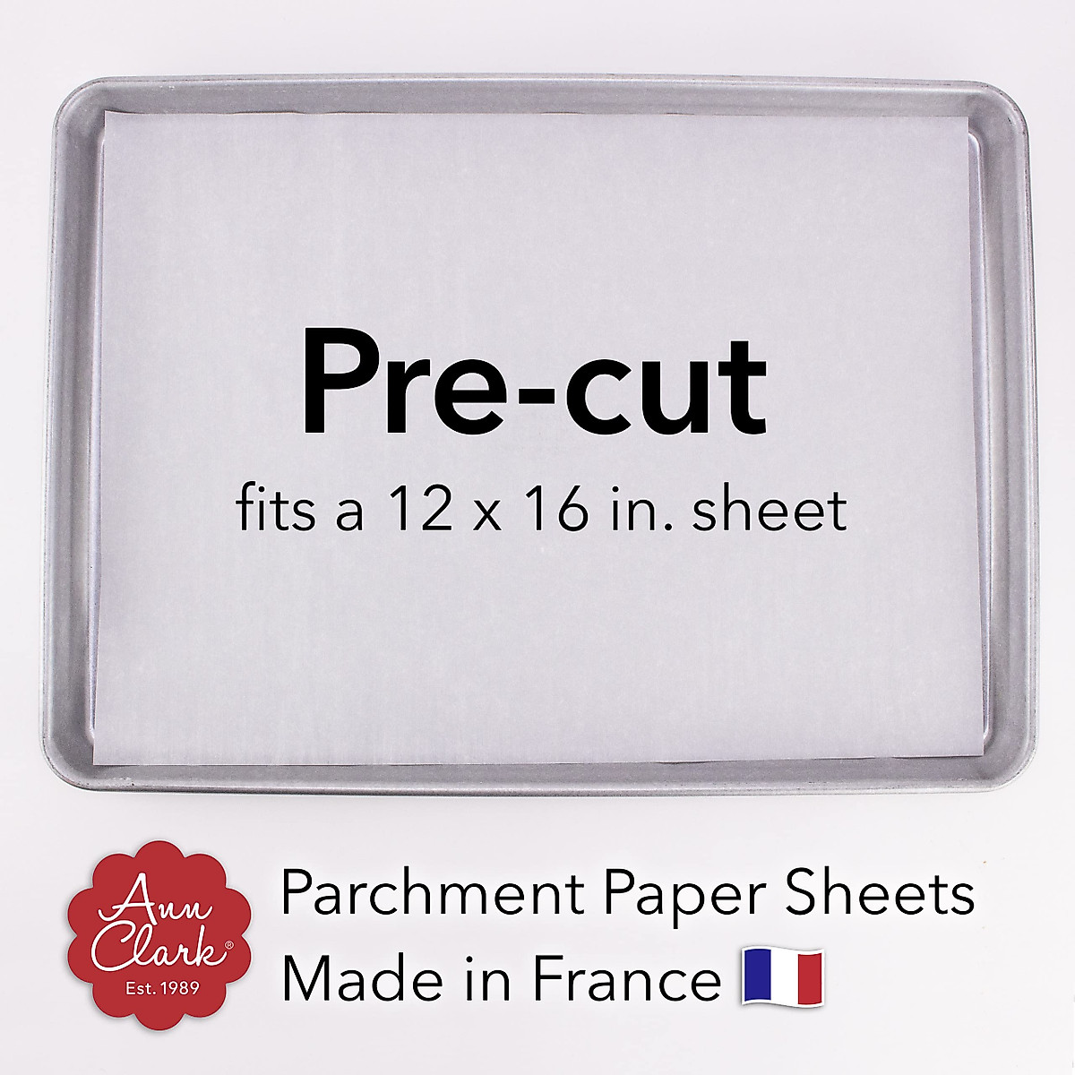 Ann Clark Parchment Paper Sheets for Baking, Made in France, Natural Nonstick 16" x 12" Precut 100 Sheets