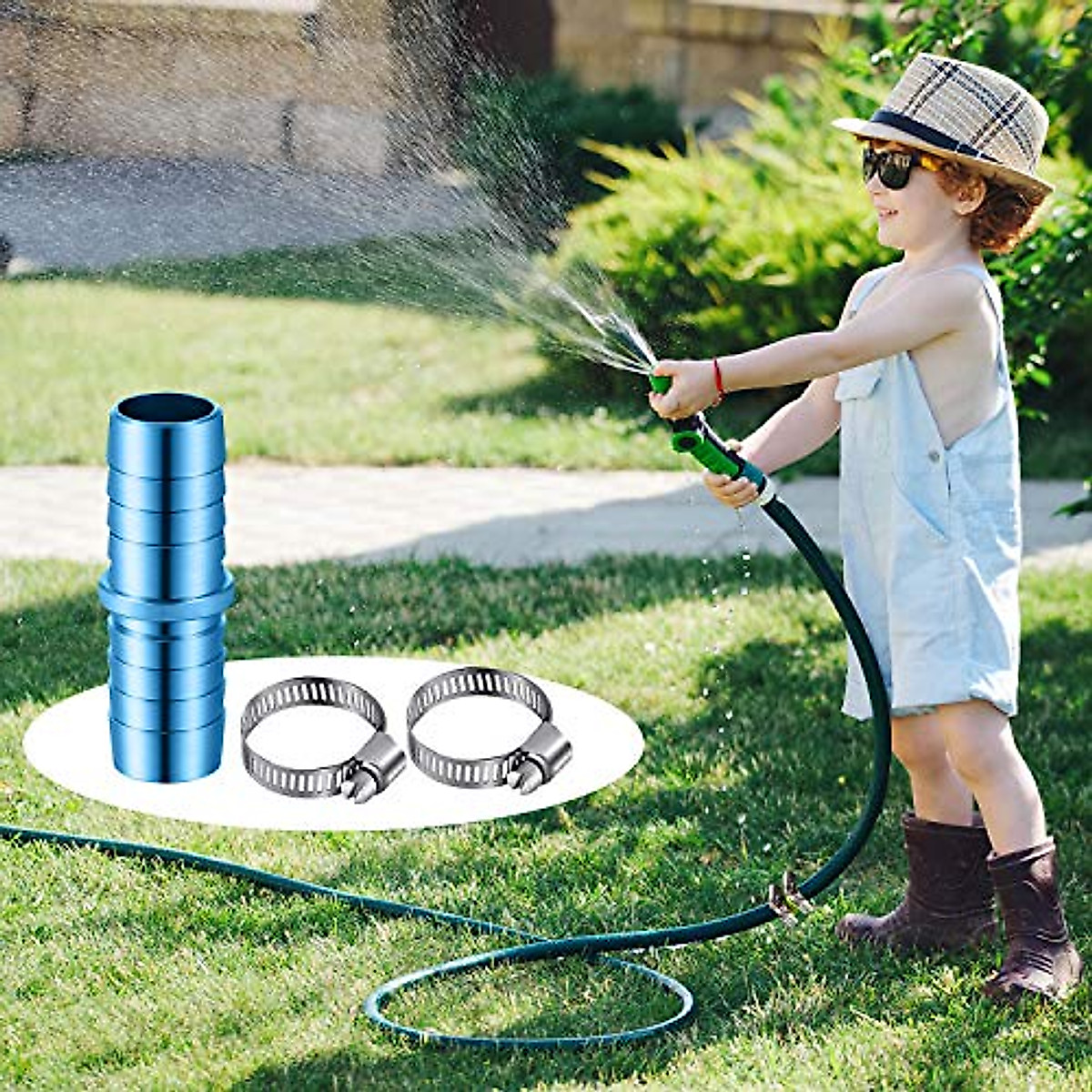 6 Pieces 5/8 Inch Garden Hose Repair Kits Aluminium Water Hose Mender Garden Hose Connectors with 12 Pieces Stainless Steel Clamps (Bright Color)