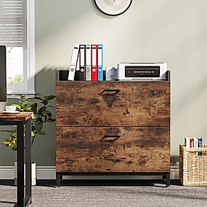 Tribesigns Lateral File Cabinets, 2 Drawer Filing Cabinets for Home Office, Industrial Wood Wide Filing Organization Storage Cabinets for Files Letter/Legal/F4/A4 Size(Rustic Brown)