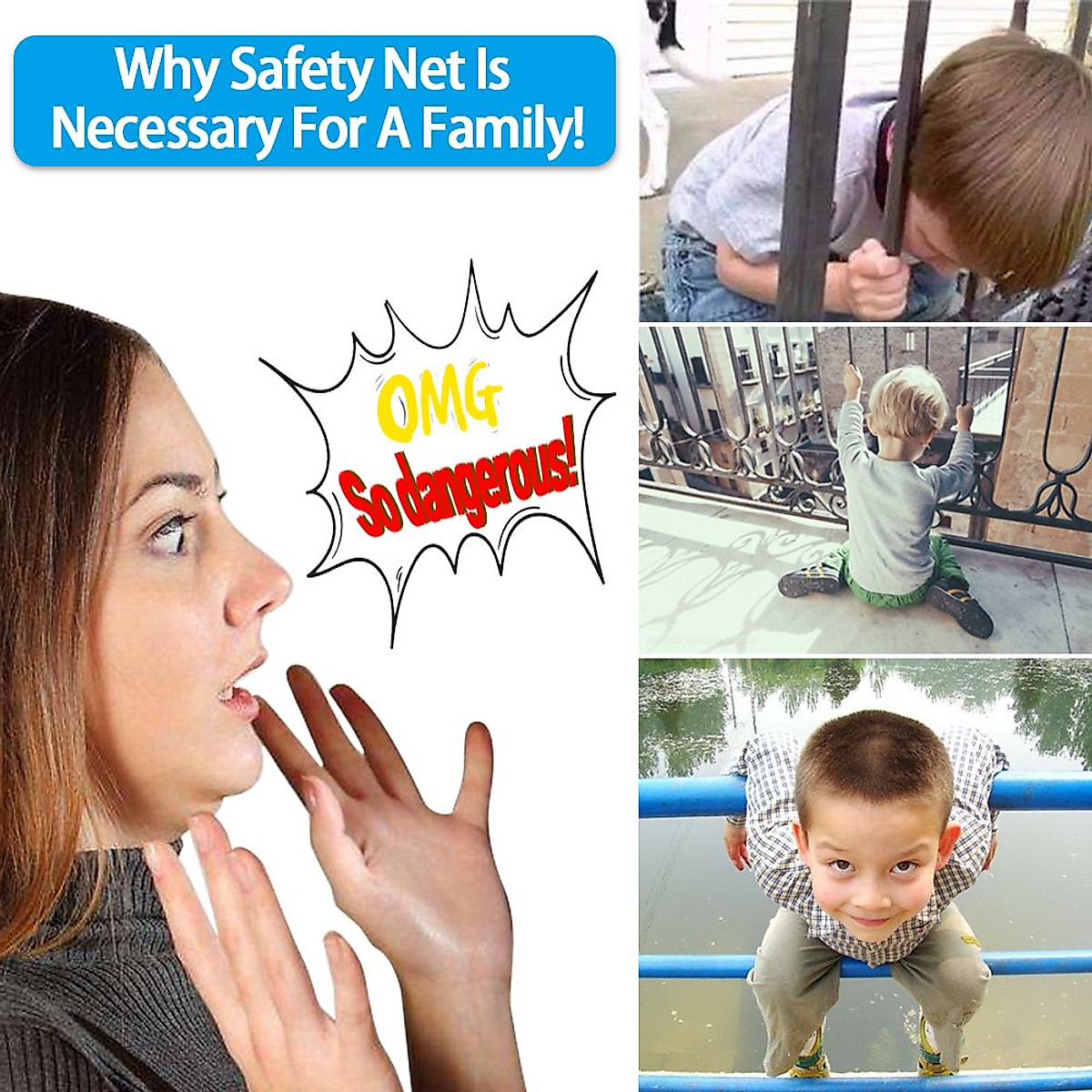 4UHeart Child Safety Net - 33'' x 15', Rail Balcony Banister Stair Net Safety for Kids Toys Pets, Safe for Indoor, Outdoor, Patios or Balcony Use (Upgrade)