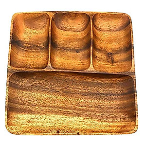 WeTheFounders SDS Handcrafted Acacia Wood Platter and Tray Perfect for Snacks Hummus Dip and Salsa Appetizer Server with 4 Sections, 11" x 1"H