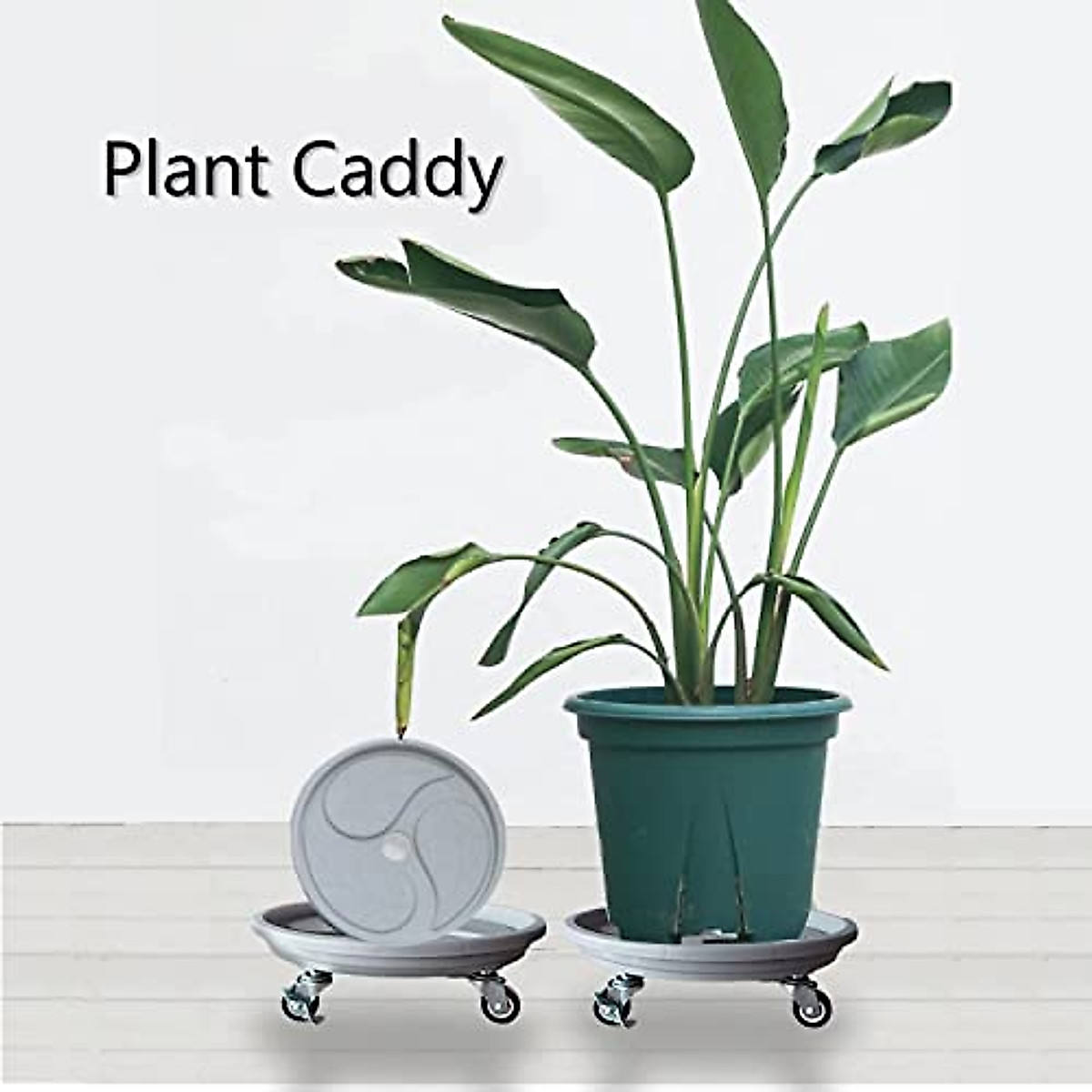 LQI 3 Packs Plant Caddy,（Wheels Upgraded） 13 inch Plant Stand with Wheels and Drainage Tray, Garden Rolling Plant Caddy with Wheels Brake, Round Plant Dolly for Moving Plant Pot（Grey）