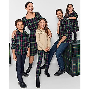 The Children's Place Men's Son Matching Long Sleeve Button Up Shirt, Spruce Plaid Flannel-Dad, X-Large