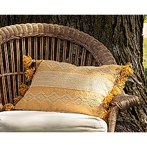 Foreside Home & Garden FIPL09461 Yellow Decorative Throw Diamond Pattern Woven 14x22 Outdoor Pillow w/Hand Tied Tassels